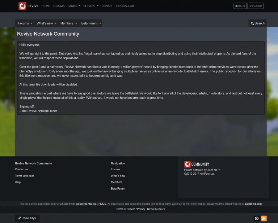 Battlefield: Revive Network nimmt Downloads offline - BF-Games.net